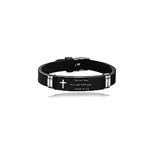 DWJSu Black Religious Quote Faith Christian Bible Verse Inspirational Bracelet Wristband Cross Bracelets for Mens Dad God Gift