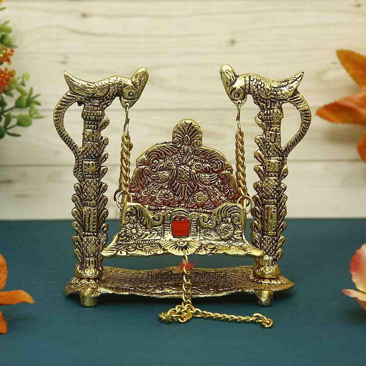 Handicrafts Paradise Handicrafted Pooja Jhula | Swing | Palana | Nand Gopal Palana in Metal - 8 x 3.5 x 6.5 inches