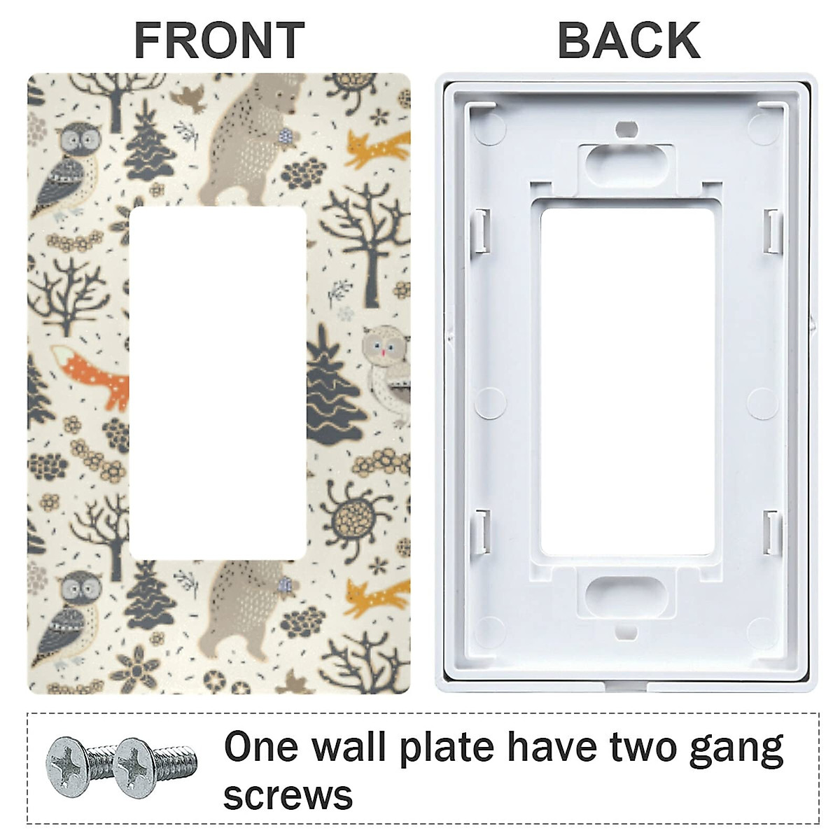 Winter Forest Animals Wall Plate Cover Size 3-Gang 4.6" x 6.5" Single Rocker Switch Plates Kids Decorative Nursery Teen Toddler Room Bedroom Bathroom Decor