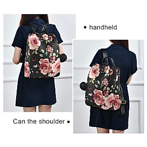 ALAZA Rose Flowers Floral Black Backpack Purse with Adjustable Straps