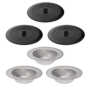 Ledorr 6PCS Kitchen Sink Strainer Sink Stopper, Universal Silicone Kitchen Sink Drain Strainer Cover Plug Stopper Kit, 4.5 Inch Stainless Steel Sink Filter Strainer, Food Catcher for Kitchen Sink