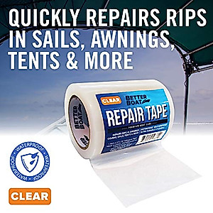 Repair Tape Fabric Repair Boat Covers Canvas Repair Tape Pop Up Camper RV Awning Repair Tape Tarp Canopy Tear & Vinyl Waterproof Bimini Tops Sail Air Mattress Patch Kit 30FTx3 Clear Heavy Duty