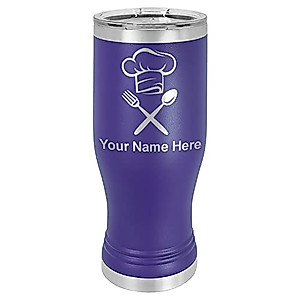 LaserGram 14oz Vacuum Insulated Pilsner Mug, Chef Hat, Personalized Engraving Included (Dark Purple)