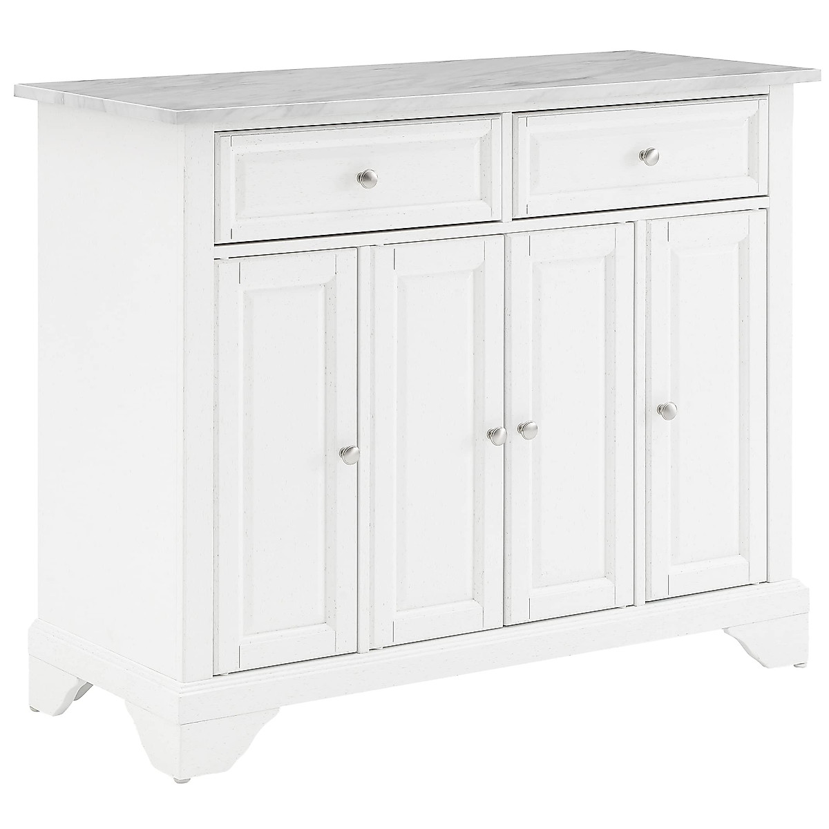 Crosley Furniture Avery Rolling Kitchen Island Storage Cart with Shelves, Microwave Stand, Coffee Bar, Distressed White