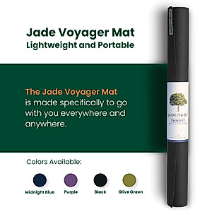 JadeYoga Voyager Yoga Mat - Lightweight & Portable Rubber Yoga Mat - Non-Slip Exercise Mat for Women & Men - Great for Yoga, Home Workout, Gym Fitness, Pilates, Stretching, and More (68" Black)