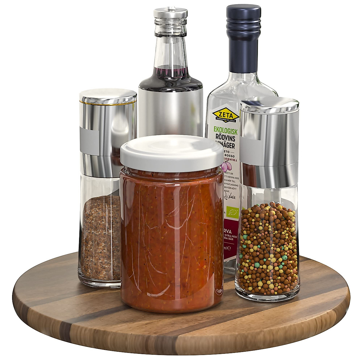 Lazy Susan Turntable for Cabinet - 9.85" Acacia Wood Lazy Susan Organizer for Kitchen Countertop Pantry Coffee Table, Vanity Tray for Perfume Dresser Tops Bathroom Counter Home Decoration