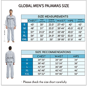 GLOBAL Mens Pajamas Set, 100% Cotton Woven Drawstring Sleepwear Set with Top and Pants/Bottoms