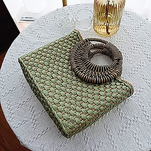 QTKJ Women Summer Retro Straw Bag with Zip Hand-woven Beach Handbag Top Round Handle Boho Tote Bag Shopping and Travel Large Bag (Green)