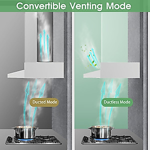 SNDOAS 30 inch Under Cabinet Range Hood, Ducted/Ductless Convertible Kitchen Hood, Stainless Steel Vent Hood with LED Light,Under Cabinet Hood with 2 Speed Exhaust Fan,White