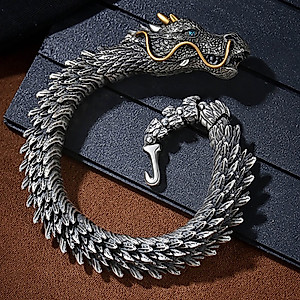 Dinfix Dragon Bracelet, Dragon Bracelet for Men, Domineering Handmade Metal Bracelet, Personalized Creative Dragon Jewelry, Men Jewelry Gift. (silvery, 9.06)