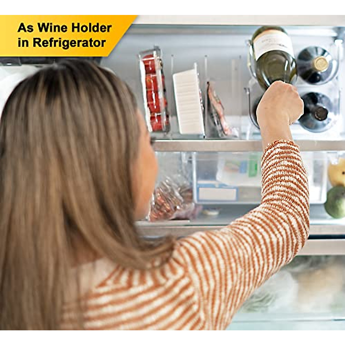 smartified Fridge Wine & Water Bottle Holder Stand - Multipurpose Stackable Storage Organizer for Refrigerator Cabinet Kitchen Countertops Pantry Wine Cellar, Clear Plastic, 2 Packs of 2-Bottle Rack