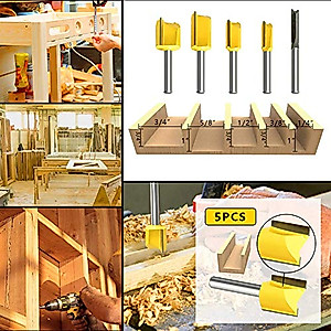 MEIGGTOOL 5Pcs Straight Dado Router Bit Set, 1/4-Inch Shank Round Nose, Cutting Diameter: 1/4, 3/8, 1/2, 5/8, 3/4 Inch