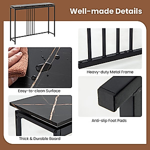 GOFLAME Narrow Console Table, 47” Sofa Tables Narrow Long with Faux Marble Tabletop & Metal Frame, Behind Couch Table, Entryway Table, Modern Foyer Tables for Entryway, Living Room, Black