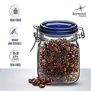 Bormioli Rocco Fido Collection, 2 Pack, 25¼ Oz. Food Storage Glass Jars, Airtight Rubber Seal & Glass Lid, With Stainless Wire Clamp, Made In Italy.