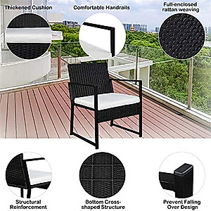 3 PCS Patio Wicker Rattan Furniture Set, Rattan Chair with Coffee Table, Bistro Set Rattan Chair Conversation Sets Garden Furniture for Patio Garden Lawn Backyard Pool (Black-A)