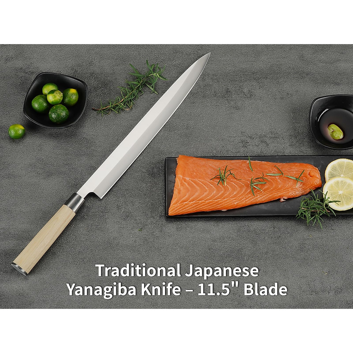 Hollory Sashimi Sushi Knife – 11.5 inch Japanese Yanagiba Slicing knife, Super Sharp Professional High Carbon Stainless Steel Single Bevel Fish Knife with Pakkawood Handle