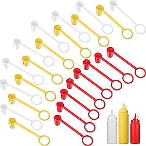 24 Pieces Squeeze Bottle Caps With Twist On Cap Lids Squeeze Bottle Tips Cover Cap Plastic Squeeze Bottles Dust Cap Colorful Ketchup Bottle Caps for Ketchup Olive Oil Bottle, Red, Yellow, Transparent