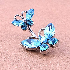 Caiyao 3 Pcs Butterfly Navel Ring Navel Piercing Belly Bar Body Jewelry Belly Button Rings Butterfly Dangle Belly Button Ring Surgical Steel Butterfly Cubic Zirconia Navel Piercing Jewelry-Style C