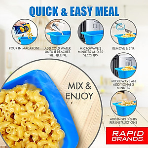 Rapid Mac Cooker | Microwave Macaroni & Cheese in 5 Minutes | Perfect for Dorm, Small Kitchen or Office | Dishwasher-Safe, Microwaveable, BPA-Free… (Blue & Orange, 2-Pack)