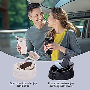 14 oz Travel Coffee Mug, 2 Pack Vacuum Insulated Coffee Travel Mug Spill Proof with Lid and Straw, Stainless Steel Reusable Coffee Tumbler for Hot and Cold Drinks, Gift for Men and Women(Black White)