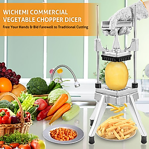 WICHEMI Commercial Vegetable Chopper Dicer Commercial Onion Dicer Cutter Stainless Steel Vegetable Fruit Chopper French Fry Cutter Heavy Duty Food Dicer Chopper for Potatoes Peppers Mushrooms (3/8")