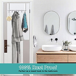 MGahyi Over The Door Hooks Hanger, Moving 6-Hooks,Over Door Towel Rack,Door Coat Hanger, Upgraded Long Arms for Bathroom Accessories (White)
