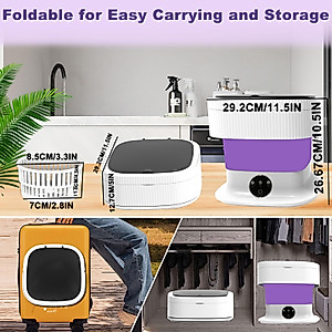 Mini Portable Washing Machine, 13L 60W Small Foldable Washer with Spin Dryer, Collapsible Luandry Washer, Compact Lavadora Portatil for Baby Clothes, Underwear, Travel Camping Apartments Purple