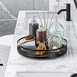 Lazy Susan Turntable Organizer for Cabinet Pantry Kitchen Countertop Table, 12" Wood Lazy Susan Spice Rack, Rustic Brown, Black