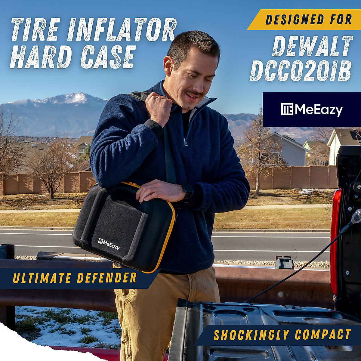 MeEazy Hard Storage Case for DEWALT DCC020IB 20V Max Air Compressor Tire Inflator, Protective Custom-Fit Storage, Padded Bag with Splash Proof YKK Zippers, Form-Fitting Shell & Wide Shoulder Strap