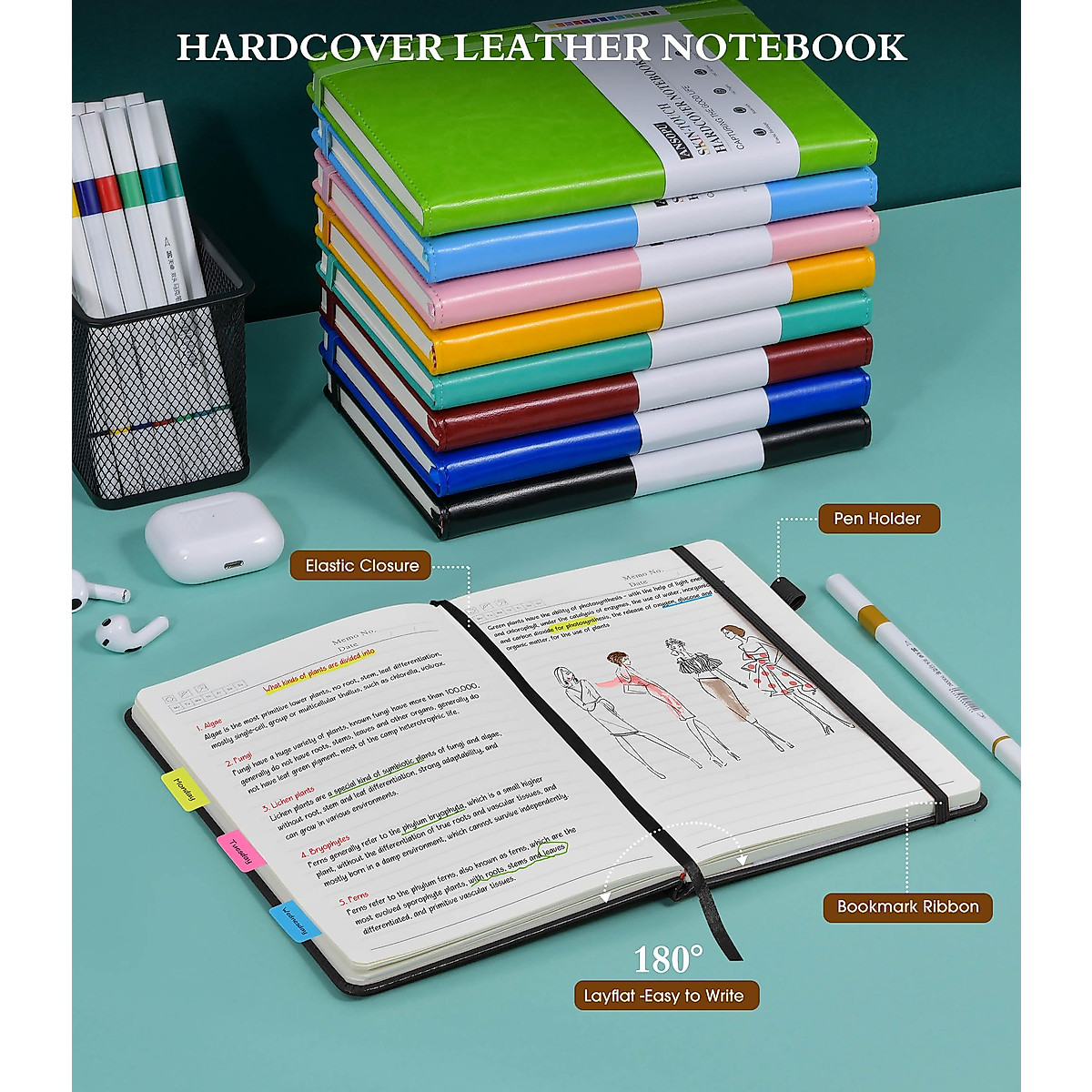 Ansopu Lined Journal Notebook for Writing, A5 100 GSM Thick Paper, Leather Hardcover Journal for Woman Men, Travel Journal Diary 160 Pages(5.75'' X 8.38'' Black)