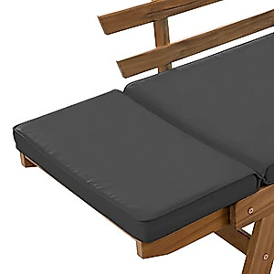 Greemotion Velden Certified Acacia Natural Finish Wood Sofa Narrow Daybed Small Loveseat Patio Sofa Bed Patio Lounge Bed Wood Couch, Outdoor Convertible Daybed Porch Loveseat with Gray Cushion