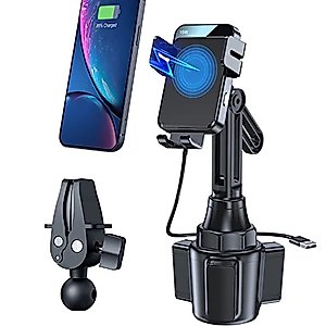 Wireless Car Charger, MOKPR 15W/10W/7.5W Cup Holder Phone Mount, Auto Clamping Fast Charging Car Mount, Air Vent Phone Holder for iPhone 14/13/12 pro/12/11/XS/X/8/8, Samsung S23/S22/S10/S9/S8, etc