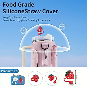 GUTAROR Water Bottle Carrier Bag Compatible with Stanley 30 40oz Tumbler with Handle, Water Bottle Holder with Adjustable Shoulder Strap 2 Straw Covers for Hiking Travelling Camping (Rose Quartz)