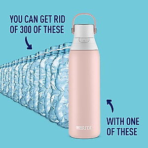 Brita Stainless Steel Premium Filtering Water Bottle, BPA-Free, Reusable, Insulated, Replaces 300 Plastic Water Bottles, Filter Lasts 2 Months or 40 Gallons, Includes 1 Filter, Rose - 20 oz.