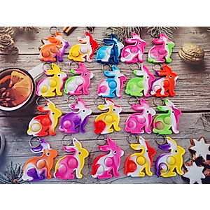 HOZKEAP 20 packs Bulk Rabbit Mini Pop Fidget Key Chain，Birthday Party Favors Student Prizes Gift