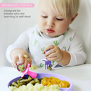 Grabease Baby Spoons Baby Led Weaning Supplies Toddler Forks Baby Feeding, BPA-Free & Phthalate-Free for Baby & Toddler, 2 Sets, Blush and Lavender
