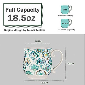 Taimei Teatime Ceramic Coffee Mug with Big Handle, 18.5 Oz Large Coffee Mugs for Women, Stoneware Coffee Mugs for Latte, cappuccino, Tea, Coffee Mugs Dishwasher & Microwave Safe, Set of 2