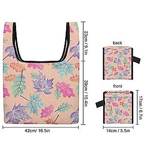 Pink Leaves Printed Reusable Grocery Bag with Handle Foldable Shopping Tote Bags Portable for Supermarket Camping