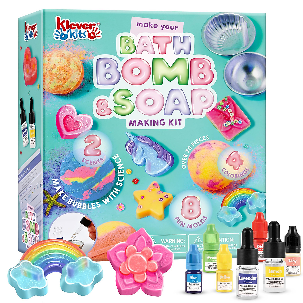Klever Kits Bath Bomb, Soap Making Kit for Kids, 2-in-1 Spa STEM Science Kits, DIY Make Your Own Bath Bombs & Soap, Spa Kit for Kids, Gifts Toys for Toddler Kid, Birthday Present