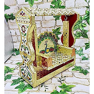 Anjali Enterprises Wooden Handcrafted Meenakari Jhula for Laddu Gopal/Bal Gopal/Krishana Jhula/Jhoola/Laddu Gopal (7.25 inch | Multicolour)