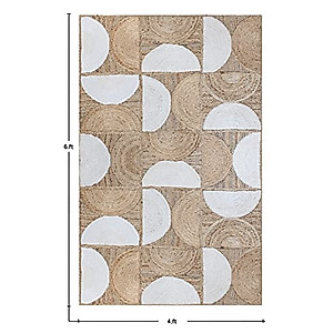 Casavani Indian Hand Braided Rag Rug Geometric Beige & White 3x5 Ft Rectangular Shape Jute Rug Home/Office Doormat Rugs For Bedroom,Dining Room & Kitchen 11x11 Feet Square