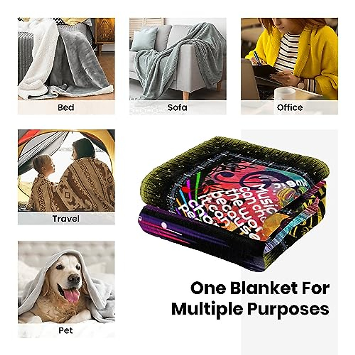 Music Gifts Blanket, Music Note Blanket, Gifts for Music Lover Music Decor Blankets, Soft Flannel Music Blanket for Couch Bed, Music Gifts for Men Women 60"X 50"