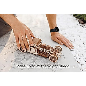 Wood Trick Hot Rod Wooden Model Car Kit to Build - Rides up to 32 feet - Detailed - 3D Wooden Puzzles for Adults and Kids to Build - Engineering DIY Mechanical Wood Model Kits for Adults