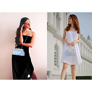 Women Mini Glitter Sequin Evening Handbag Clutch Metal Top-handle Bag Chain Strap Cross-body Bag Kissing Lock