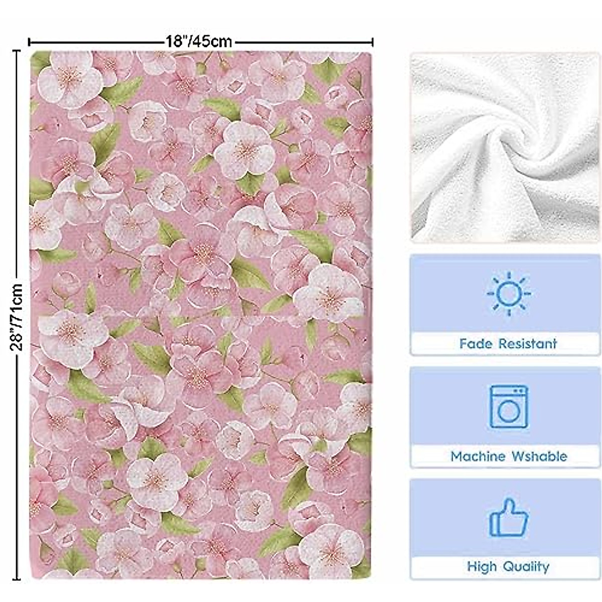 YOUNGKIDS Kitchen Towels Spring Peach Blossom Floral Absorbent Tea Towel Soft Hand Dish Towel Pink Reusable Washable Cleaning Cloth Hand Bath Towels for Bathroom Bar for Everyday Cooking (Pack of 2)