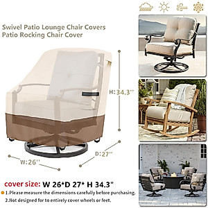 100% Waterproof Rocking Chair Covers,Freestyle Rocker Covers,Waterproof Heavy Duty Outdoor Camping Chair Covers,Anti-uv Patio Sofa Covers,Patio Furniture Covers 1Pack(White and Coffea, 26*27.1*34.3'')