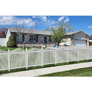 Goleray Garden Fence Decorative Vinyl Picket 1Set Contain 2Panels, 34.6" Hx 84" W PVC White Plastic Barrier Fencing for Outdoor Porch Patio Front Door Pool(34 Pickets, Scalloped)