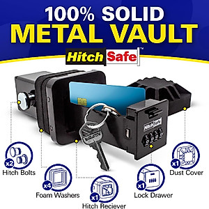 HitchSafe HS7000 Key Vault, Black | Hidden Storage Lock Box For Car Trailer Hitch | Includes Hitch Cover, Drawer with Lock, & Hitch Bolts | Outdoor, Hiking, Surfing Accessories & Truck Accessories