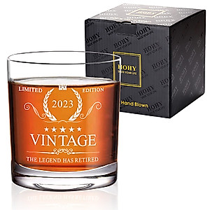 HOHY 2023 Retirement Gifts for Men Women-Funny Retirement Gifts Idea Whiskey Glass Lowball Rocks Barware,2023 Retired Gifts for Men Husband Dad Grandpa Coworkers Boss Friend, Scotch Bourbon Tumbler