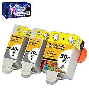 BAALAND Compatible Kodak 30 Ink Cartridges K30XL 30B 30C Black Color Ink Combo Pack (2 Black, 1 Color) for Kodak Printer ESP 3.2 C110 C310 C315 Office 2150 2170 Hero 3.1 5.1 Series
